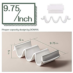 DOWAN Porcelain Taco Holder, 9.75" Large Taco Stand with Handle, Sturdy and Stable, Oven & Microwave & Dishwasher Safe, Safe without Sharp Edge, Taco Trays Holds 3 Taco Shell, Easy to Clean, Set of 2