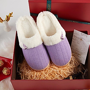 NineCiFun Women's Slip on Fuzzy Slippers Memory Foam House Slippers Outdoor Indoor Warm Plush Bedroom Shoes Scuff with Faux Fur Lining size 9 10 violet