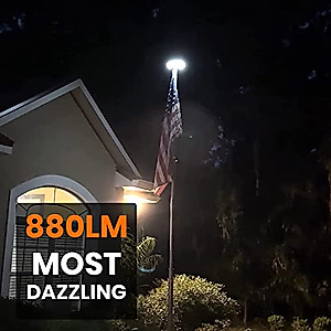 Solar Flag Pole Light 176 LED, 880 Lumens Brightest Solar Powered Flagpole Lights for Most 15 to 25 Ft Flag Poles, 100% Flag Coverage, 6800MAH Downlight Last Up to 10 Hrs, IP67 Waterproof Auto On/Off