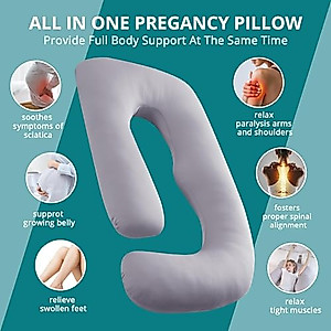 Sasttie Pregnancy Pillows for Sleeping, U Shaped Cooling Full Body Pillow Pregnancy Must Haves, Maternity Pillow for Pregnant Women, Pillow with Removable Cover for Side Sleeper, Light Grey