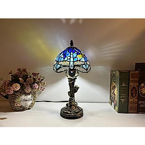 LGWW Tiffany Style Table Lamp Dragonfly Style Rose Base Stained Glass Bedside Lamp Antique Luxurious Bedside Desk Reading Light 15X8X8 Desk Light Metal Base Decor Bedroom Living Room Home Office