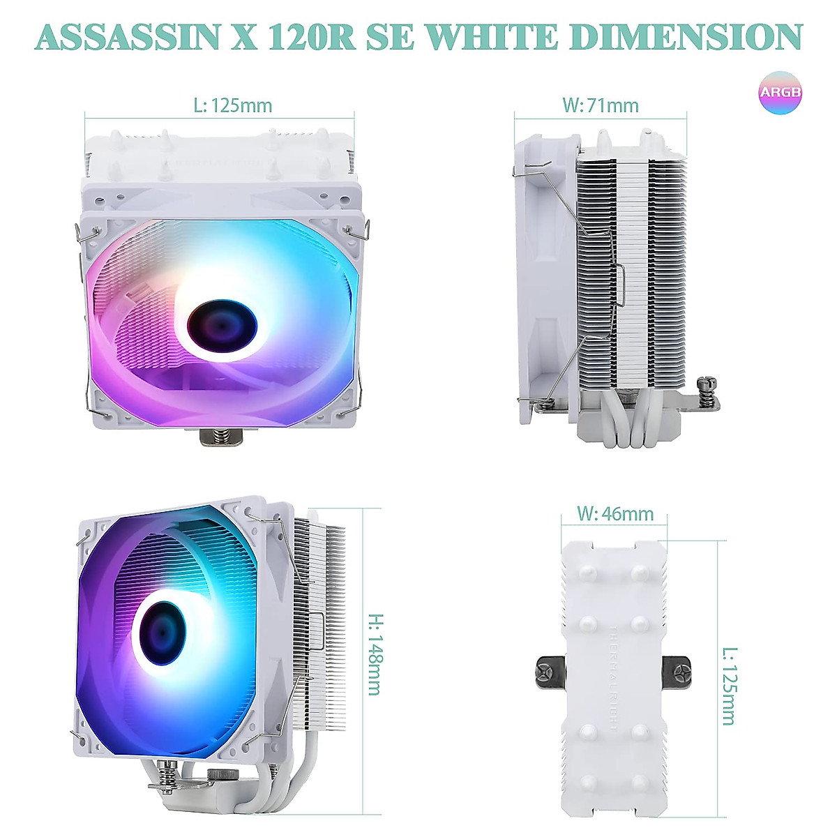Thermalright AssassinX120 SE ARGB White CPU Air Cooler, AX120 SE ARGB, 4 Heat Pipes, TL-C12CW-S PWM Quiet CPU Fan with S-FDB Bearing, for AMD AM4/AM5/Intel 1700/1150/1151/1200