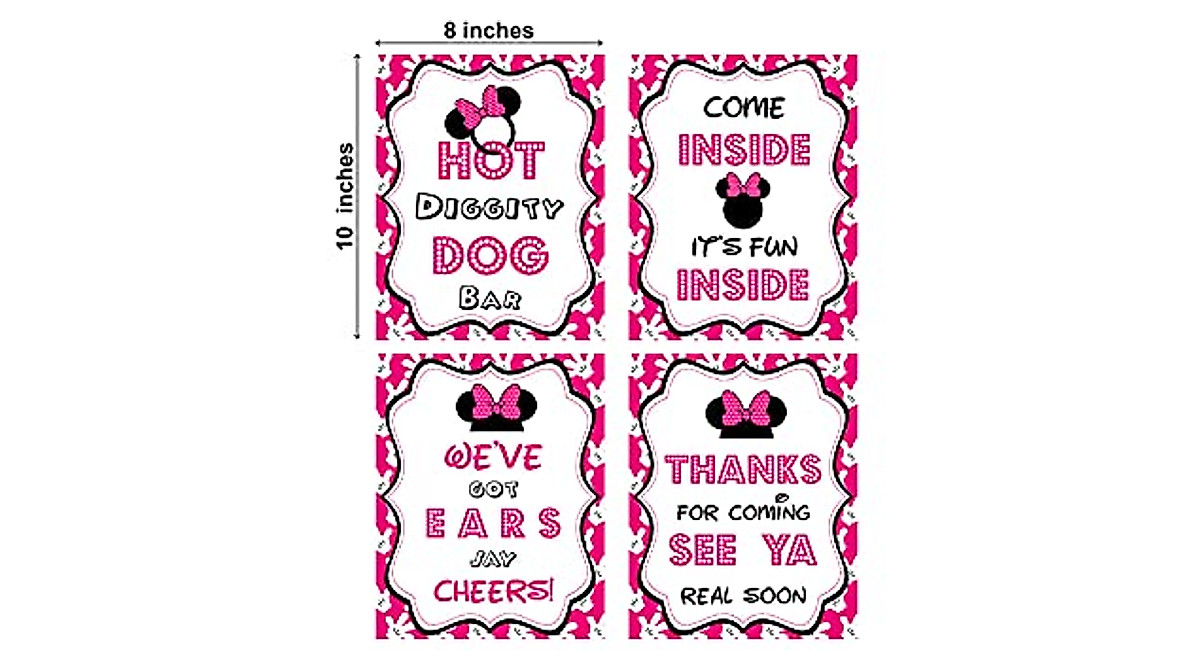 Minnie Mouse Birthday Signs – 4 Party Decor Signs for Disney Celebrations