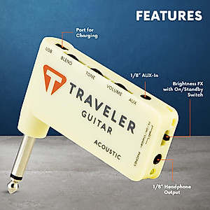Traveler Guitar TGA-1A Acoustic Guitar Headphone Amplifier | Guitar Headphone Amp with 1/8" Headphone Jack and 1/8" Aux-in for Backing Tracks | Portable Guitar Amp with Blend, Tone and Volume Controls