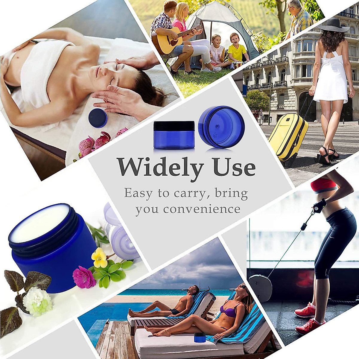 5 Ounce Blue Plastic Cosmetic Jars, Wide Mouth Refillable Containers with Lids for Creams, Lotion, Ointments, Make Up, Bath Salt and Body Butter, 12 Pcs