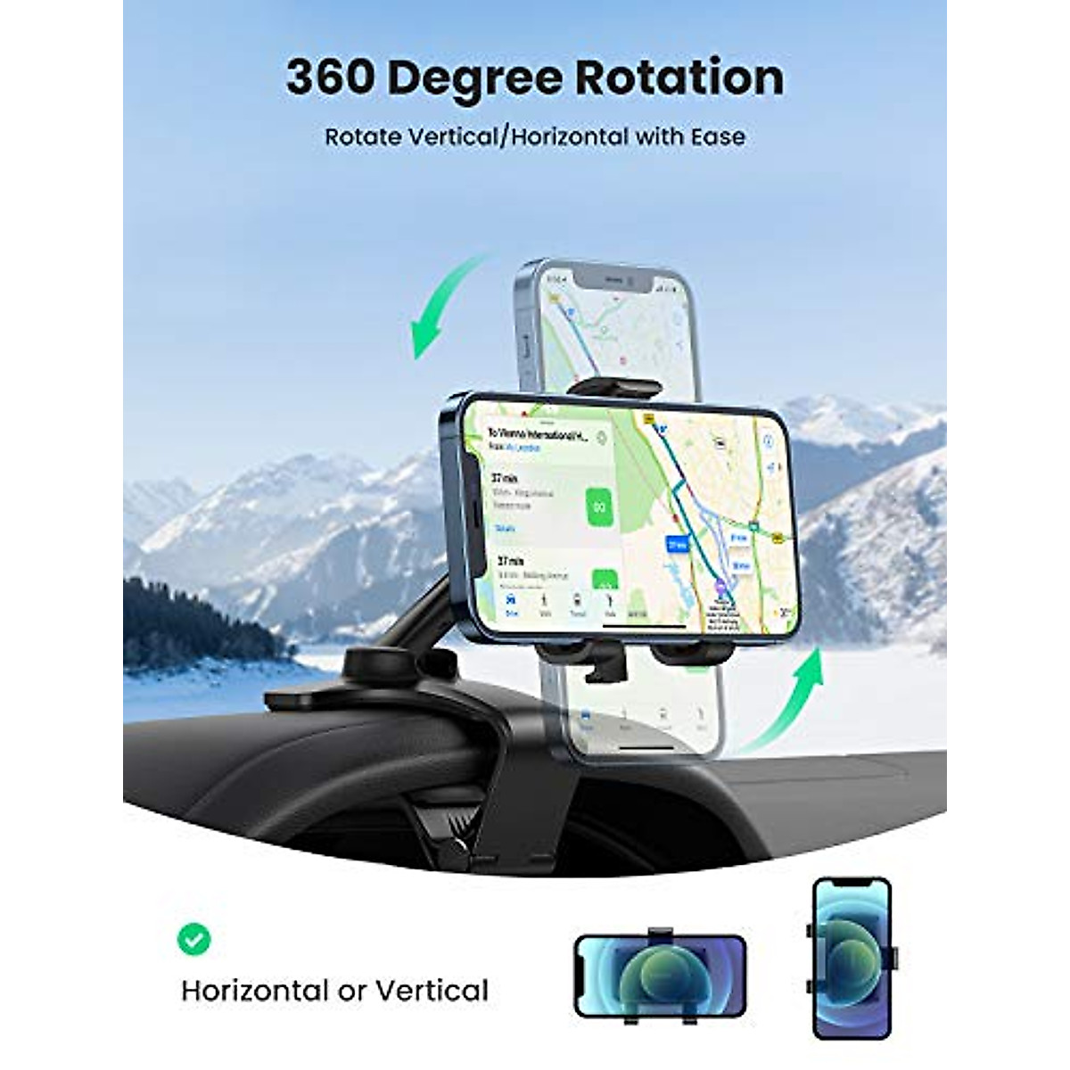 UGREEN Car Phone Holder Dashboard Cell Phone Clip Holder Dash Mount Compatible with iPhone 14 13 12 Pro Max Mini Plus, iPhone 11 SE XS XR 8 7 6 6S Mobile Phone, Black
