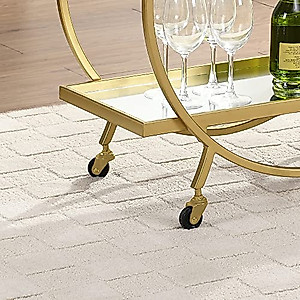 FirsTime & Co. Gold Odessa Bar Cart, 2 Tier Mobile Mini Bar, Kitchen Serving Cart and Coffee Station with Storage for Liquor, Metal and Mirror, Modern, 28 inches