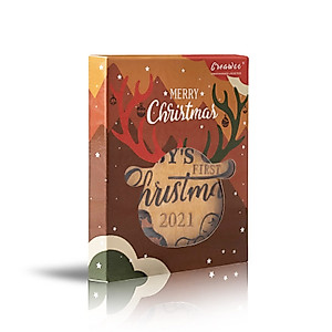 Creawoo Baby’s First Christmas 2021 Ornament, Wooden Christmas Tree Ornaments, Family Holiday 1st Xmas Keepsake Gift for New Born Baby Boys, Girls and New Parents with Hollowed Design