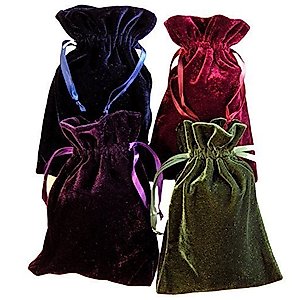 Tarot Rune Bag Bundle of 4 - One of Each Color : Moss Green, Navy Blue, Purple, Wine 4" by 6" Velvet Bags