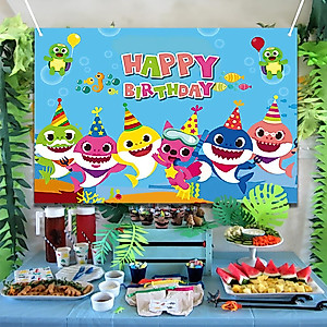 Retyshia 5x3Ft Happy Birthday Backdrops Shark Theme Birthday Party Backdrop Decoration Cake Table Banner Baby Shower Newborn Photography Background (YYK01BD52-0453)