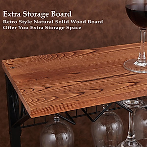 X-cosrack 2 Tier Solid Wood Wine Rack, Hold 8 Wine Bottles and 6 Glasses Countertop Wine Storage Stand, Freestanding Wine Holder Display Shelves for Kitchen, Pantry, Cellar, Bar