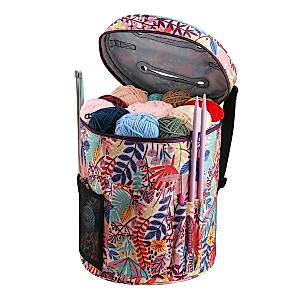 KOKNIT Durable Yarn Storage Tote, Yarn Organizer Crochet Bag with Knitting Accessories Pockets for Beginners and Craft Lovers, Slits on Top to Protect Wool and Prevent Tangling