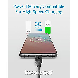 Anker USB C Cable 60W, Powerline III USB-C to USB-C Cable 2.0 (1ft), USB C Charger Cable for MacBook Pro 2020, iPad Pro 2020, Switch, Samsung Galaxy S20 Plus S9 S8 Plus, Pixel, and More （Black）