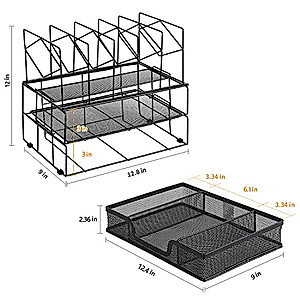 gianotter Desk Organizers and Accessories, Office Supplies Desk Organizer with Sliding Drawer, Double Tray and 5 Upright Sections (Black)