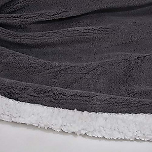 Brentfords Sherpa Flannel Fleece Blanket Large Full Twin Size Plush Throw Fuzzy Soft Microfiber, Silver Grey White - 59" x 70"