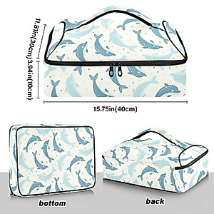 NFMILI Casserole Carrier for Hot and Cold Cute Anime Dolphin Print, Insulated Food Delivery Bag Reusable Warmer Carrier Bag with Inner Pocket Aesthetic Print 15.75×11.81×3.94 inch