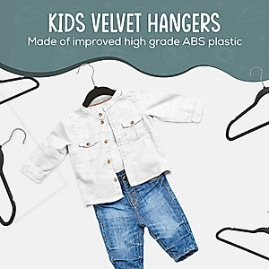 TechZoo 50 Premium Kids Velvet Hangers - 14" Inch Non-Slip Kids Hangers - Ultra Slim Space Saving Children Hangers - 360°Swivel Hook, Strong & Durable Kids & Preteen Hangers - Black