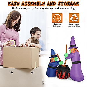 6FT Garden 5pcs LED String Lights Two Witches with Pots Inflatable Halloween Decoration for Holiday/Party/Yard/Garden