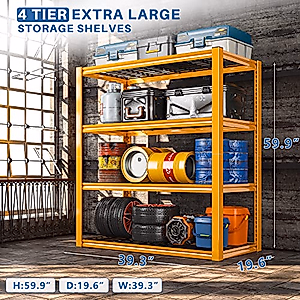 REIBII Garage Shelving Heavy Duty Garage Storage Shelves 2240LBS Large Wide 4 Tier Adjustable Metal Heavy Duty Shelving Wire Shelving Unit Garage Shelves Basement Yellow 39.3" W x 19.6" D x 59.9" H