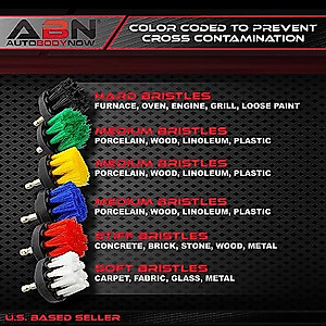 ABN 1/4in Drive Nylon Power Scrubber Drill Brush Attachment 5pc Set with 1pc Extension - Shower Cleaner, Spa Hot Tub Scrubber, Carpet Brush, Grout Cleaner for Home and Auto Car - White Soft Bristle