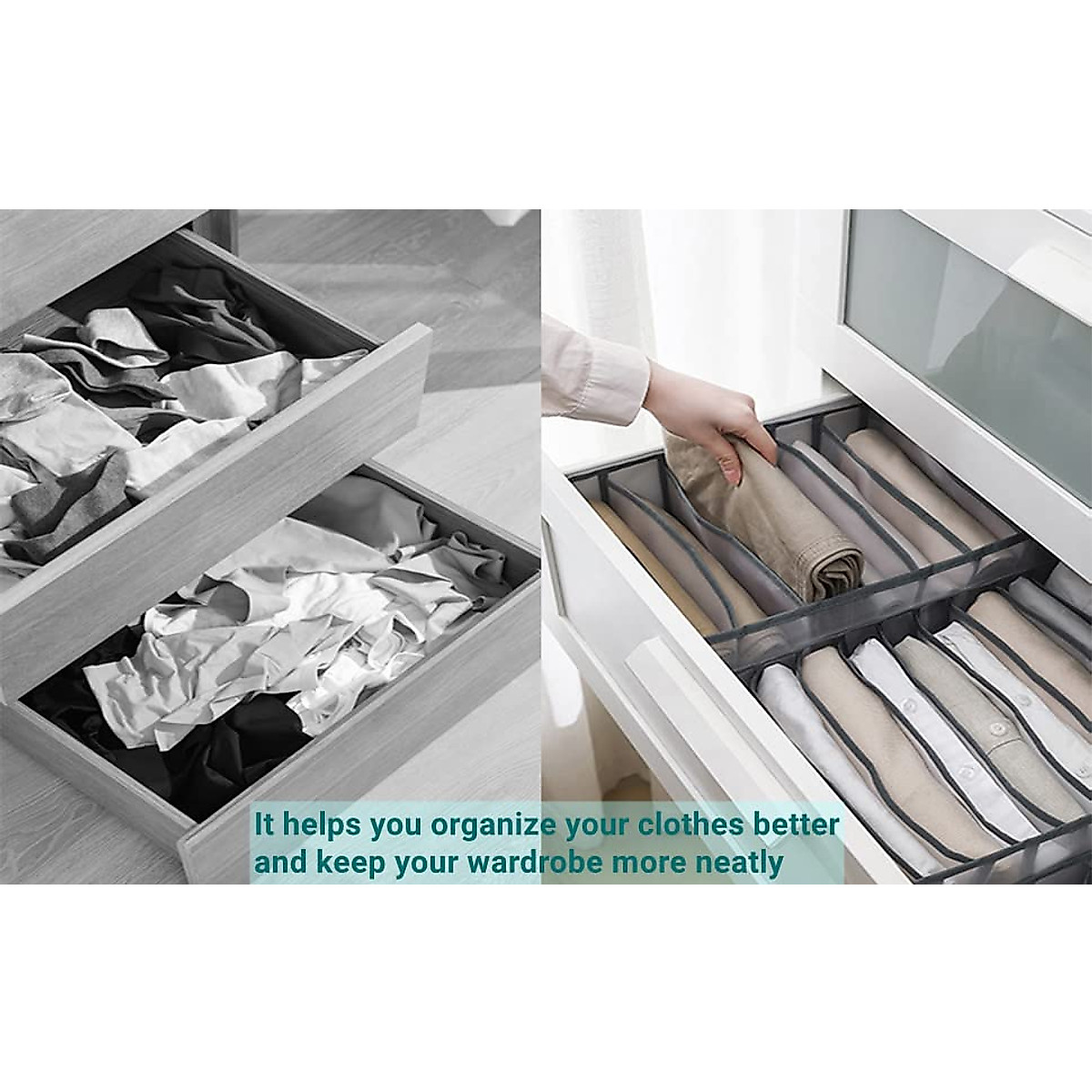 IrbingNii Clothes Organizer for Wardrobe Closet Jeans Pants Organizer Foldable Drawer Clothes Compartment Storage Box(Grey)