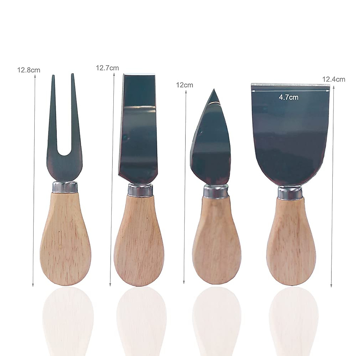 4 Piece Cheese Knives Set with Wooden Handle, Cheese Fork, Mini Stainless Steel Cheese Knife for Charcuterie Board and Cheese Spread, for Cheese Slicer and Butter Cutter
