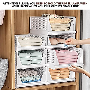 CTSNSLH 4 Pack Folding Closet Organizers Storage Box, Stackable Plastic Drawer Basket for Clothing(White)