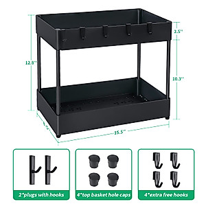 Under Sink Organizer and Storage - Bathroom Organizer - Multi-purpose Kitchen Organizer Countertop Storage Shelf Holder with Hooks,1 Pack