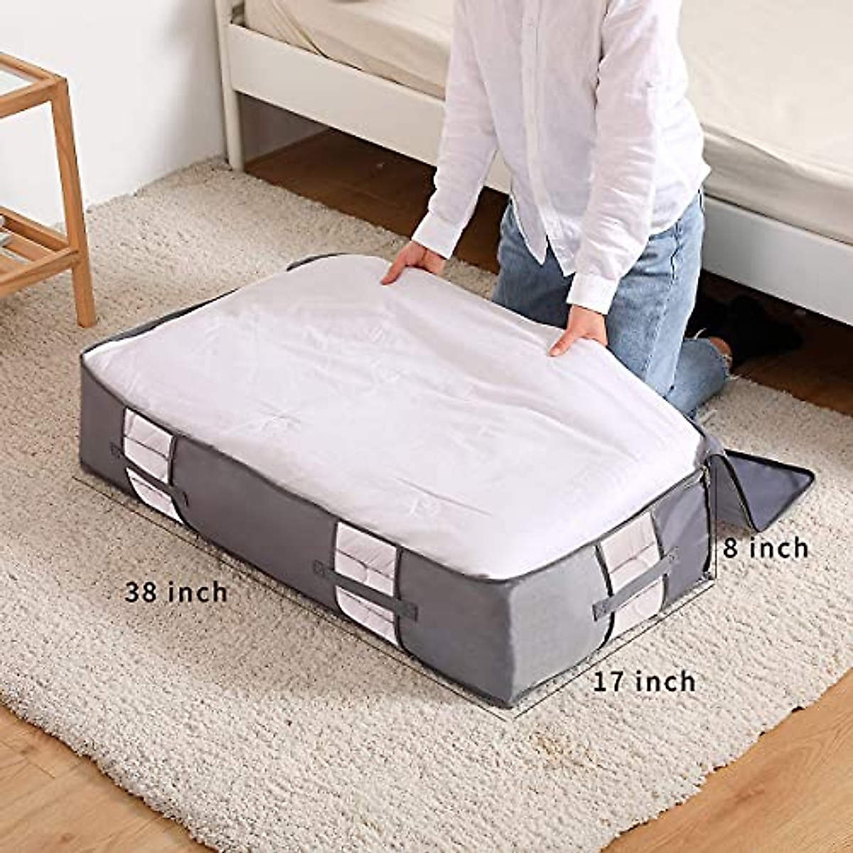Extra-Large Under Bed Storage Bags Organizer Container[3Pack] Underbed Polyester cloth 210D with Strengthened Handles Large Comforters Foldable Under The Bed Storage Bags Breathable with Clear Window