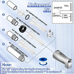 Enhon Tub Spout with Diverter, Universal Fits 1/2'' Copper Pipe, 1/2'' IPS and 3/4'' IPS, Bathroom Bathtub Tub Faucet Replacement with Adapters (Brushed Nickel)