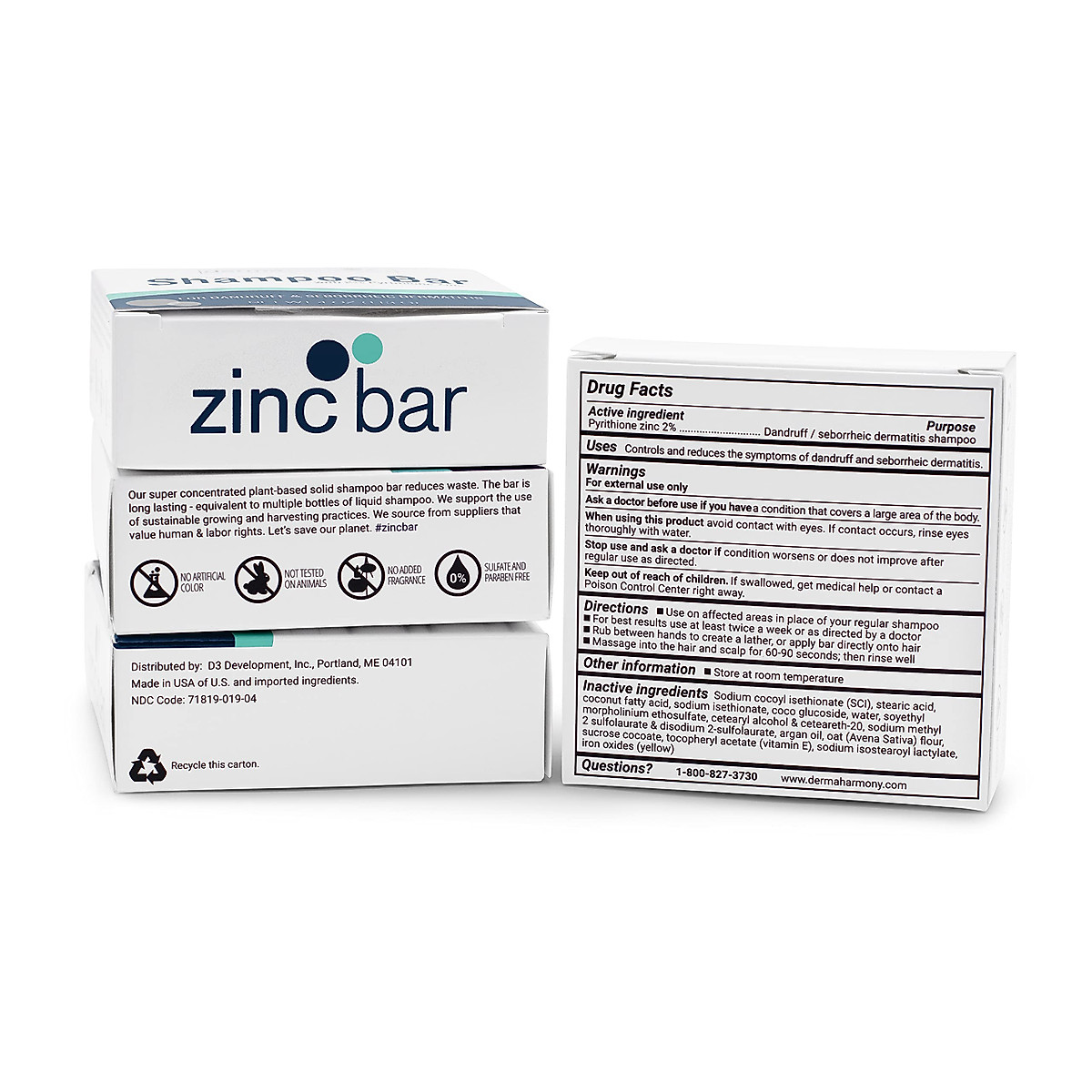 Dermaharmony 2% Pyrithione Zinc Shampoo Bar for dandruff and seborrheic dermatitis - Fragrance Free (4 Oz)