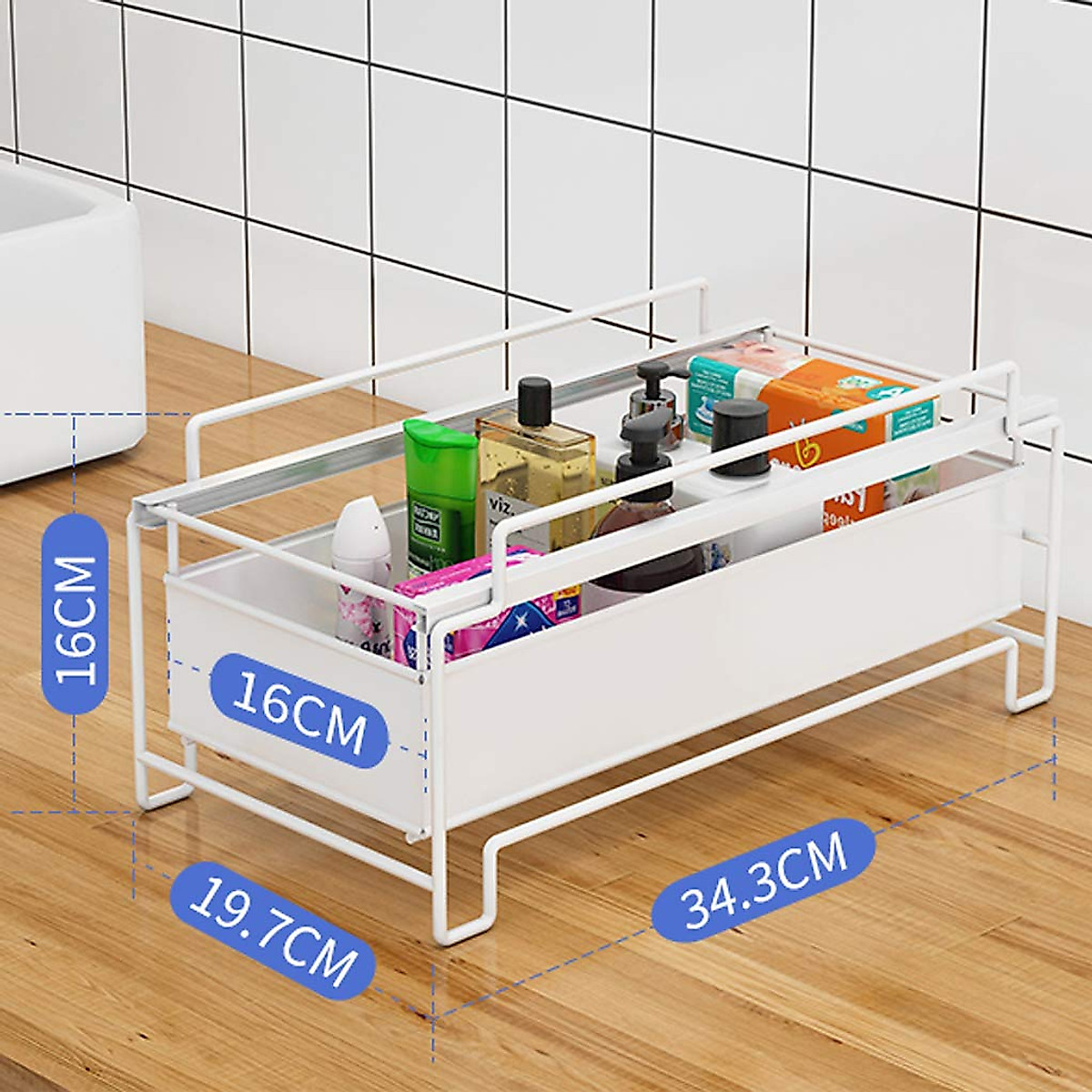 LIFOND Under Sink Storage Kitchen Sink Storage Shelf, Stackable Shelf,Cabinet Countertop Storage Shelf,Under Sink Organizer,Multifunction Storage Shelf Rack,for Kitchen Bathroom, White Single Layer