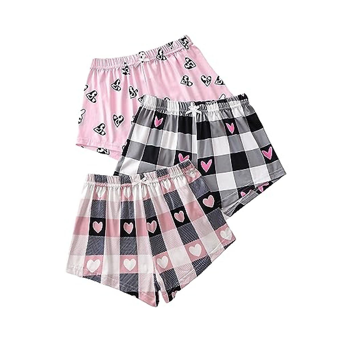 Verdusa Girl's Plaid Print Elastic Waist Casual Shorts Plaid Heart Multi 150