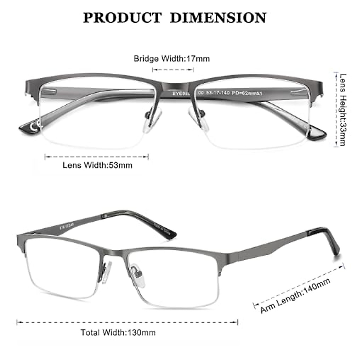 EYECEDAR 5-Pack Reading Glasses Men Metal Half Frame Spring Hinges Rectangular Style Mens Readers 2.50