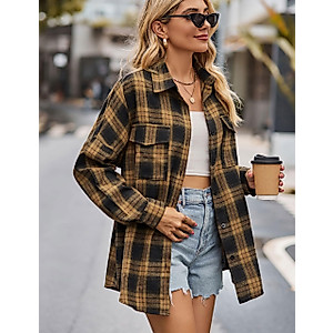 Zontroldy Womens Flannel Plaid Shirts Oversized Lightweight Buffalo Plaid Button Down Shirt Blouse Tops (0355-02Brown-S)