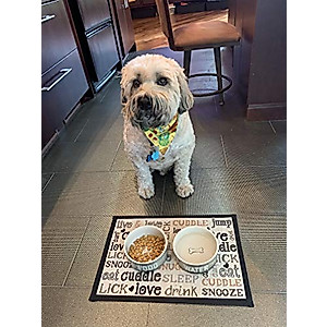 PetRageous 10218 Cuddles Tapestry Dog and Cat Non-Skid Machine Washable Placemat for Pet Feeding Areas with Rubber Backing 13-Inch by 19-Inch for Dogs and Cats, Multi-Colored, Off-White