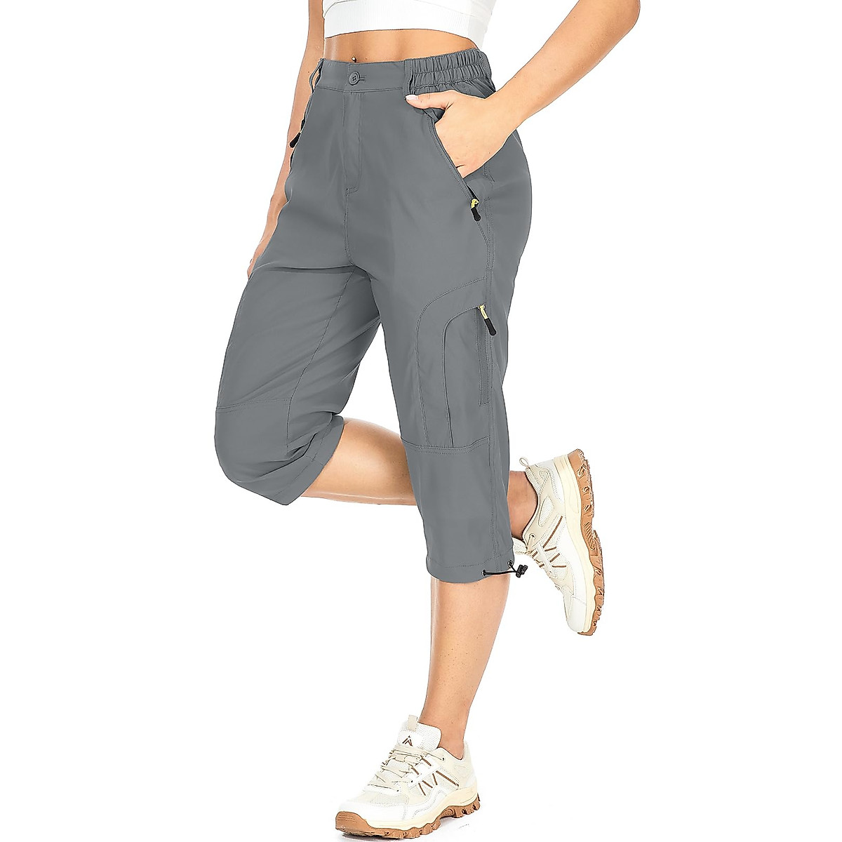 linlon Women's Quick Dry Cargo Shorts,Outdoor Casual Straight Leg Capri Long Shorts for Hiking Camping Travel (Grey, 8)