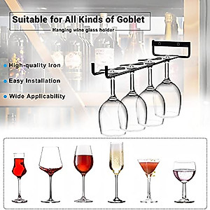 2Pcs Stemware Wine Glass Rack Wall Mountable, Metal Wine Glasses Holder Under Cabinet Organization, Hanging Wine Cup Display Stand for Cabinet Kitchen Bar (Black)