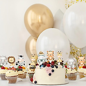 LXASIY 24Pcs Jungle Safari Animal Cupcake Toppers Happy Birthday Cake Decor for Jungle Theme Baby Shower Kids Birthday Party Wild One Cake Decorations Supplies