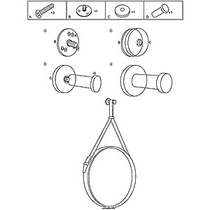 HofferRuffer Round Wall Mirror Decorative Mirror, Hanging Mirror with Hanging Strap Silver Hardware Hooker/Hanger, Diameter 23.6 inch, Brown-L