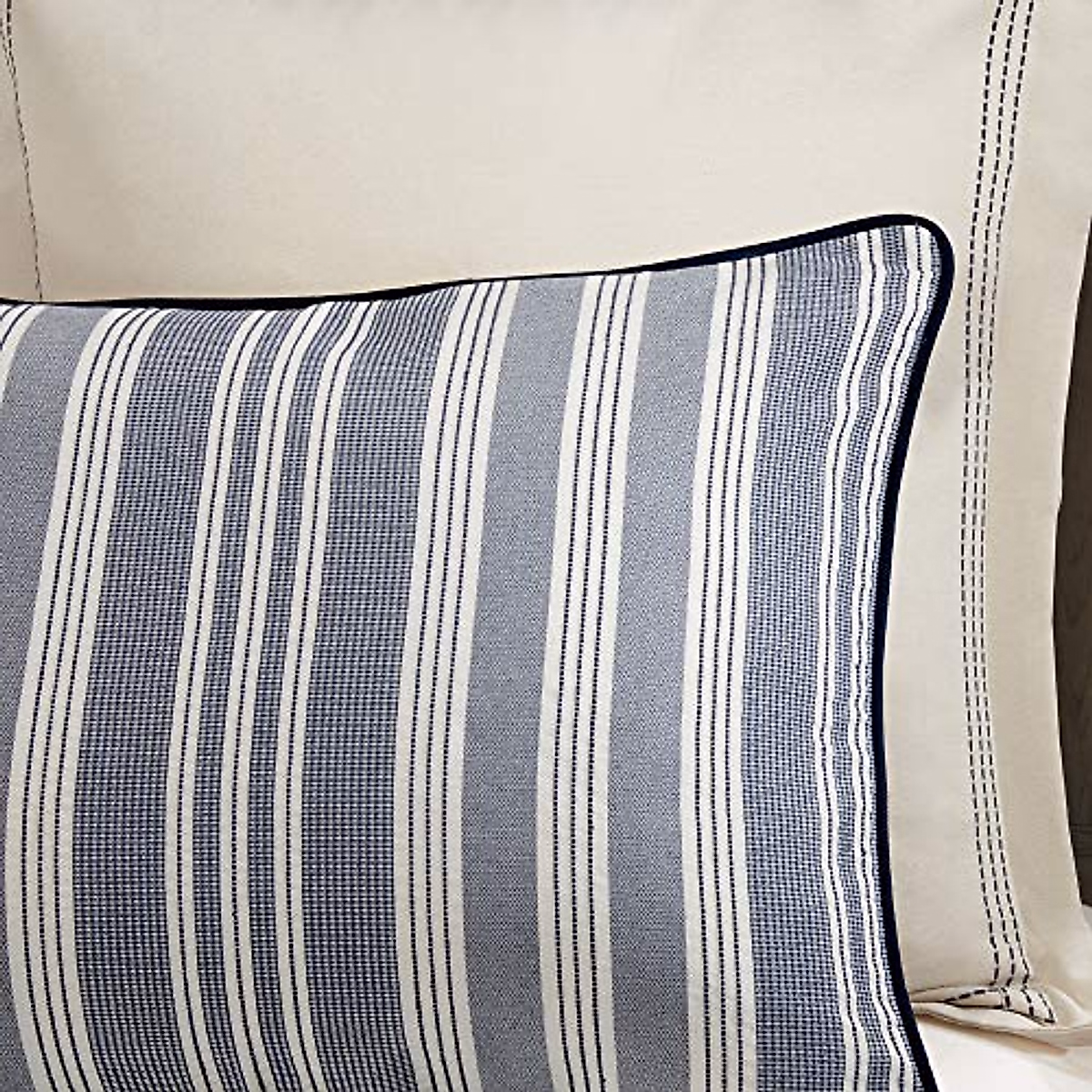 Madison Park Signature Cozy Comforter Set - All Season Bedding Combo Filled Insert and Removable Duvet Cover, Shams, Decorative Pillows, Stripe Blue King (110 in x 96 in) 10 Piece