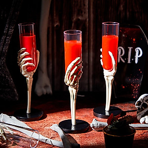 Tanlade 2.7 oz Goblets with Spooky Skeleton Hand Plastic Champagne Flutes Cups for Decorations and Haunted House(Champagne, 12 Pcs)
