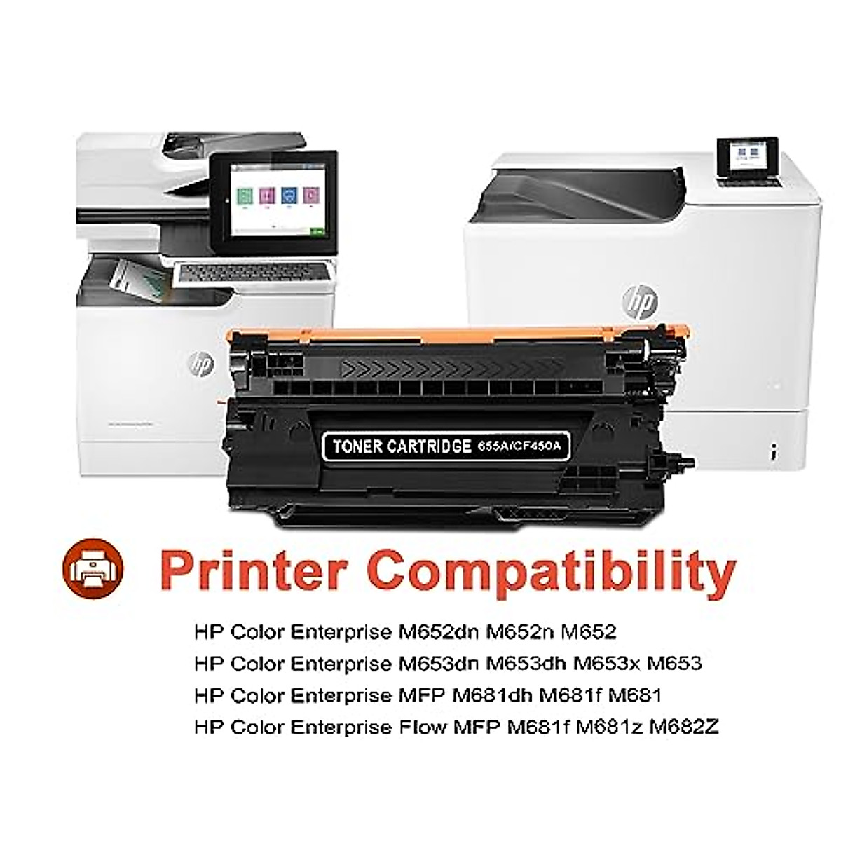 655A Black Toner Cartridge (with Chip), CF450A High Capacity Toner Cartridge, Compatible Replacement Enterprise M652dn M652n M653dn MFP M681dh FIow MFP M681f M681z Printer.(2 Pack/Black)