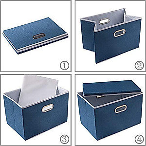PRANDOM Foldable Storage Bin with Lid [5-Pack] Linen Fabric Decorative Storage Box Organizer Container Basket Cube with Handles Divider for Closet Office Living Room Royal Blue(14.9x9.8x9.8)