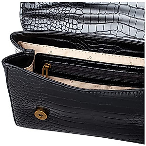 GUESS Womens Katey Croc Flap Shoulder Bag, Black, One Size US