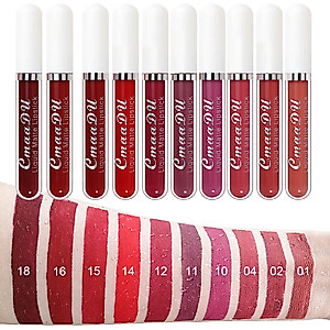 evpct CmaaDU 10Pcs Liquid Matte Matt Lipstick Set for Black Women, Dark Deep Bright Ruby Sexy Brick Mauve Plum Red Violet Purple Matte Lipstick Long Lasting Lipstick 24 hour Waterproof Lip Gloss Matte