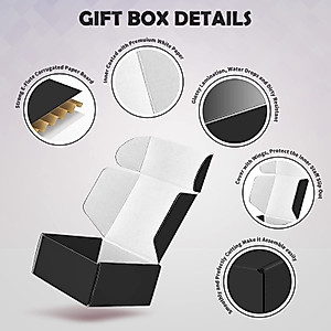 24 Pack Small Black Gift Boxes Corrugated Packaging Mailers for Small Business, Recyclable Cardboard Mailing Boxes with 24 Pieces Blank Gift Cards and Paper Fillers (4x4x2 Inch, Black, 24 Pack)