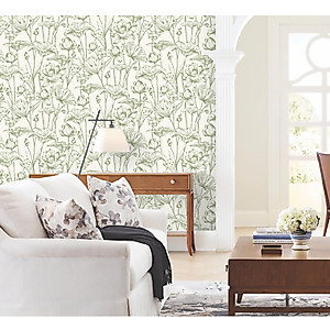 Vinjiasin Peel and Stick Wallpaper Green Floral Wallpaper Removable Wallpaper Self Adhesive Flower Leaf Contact Paper Lotus Wall Paper for Bedroom Bathroom Wallpaper Wall Covering 17.32"x 78.7"