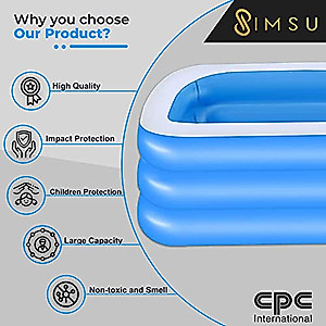 Family Inflatable Swimming Pool, 118" X 72" X 22" Full-Sized Inflatable Lounge Pool for Baby, Kiddie, Kids, Adult, Infant, Toddlers for Ages 3+,Outdoor, Garden, Backyard, Summer Water Party