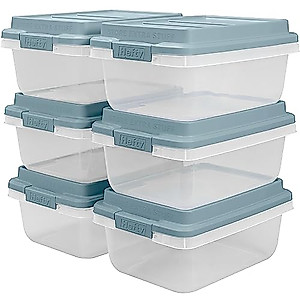 Hefty HI-RISE Stackable Storage Bins - Under Bed Storage Containers with Lids, Shoe Organizer, Plastic Storage Bins, Clear Shoe Boxes with XL Lid-Locking Latches, Durable Double Rim - 18qt (8 Pack)